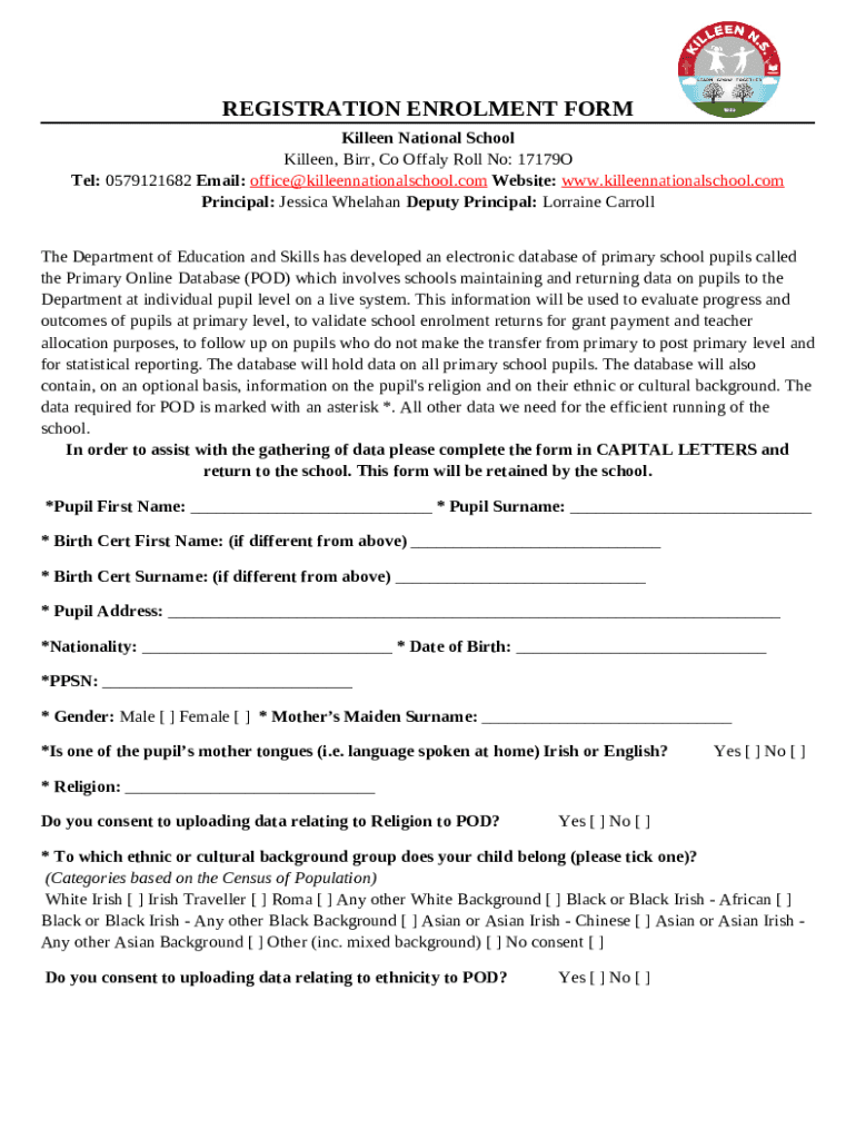 registration enrolment Doc Template | pdfFiller