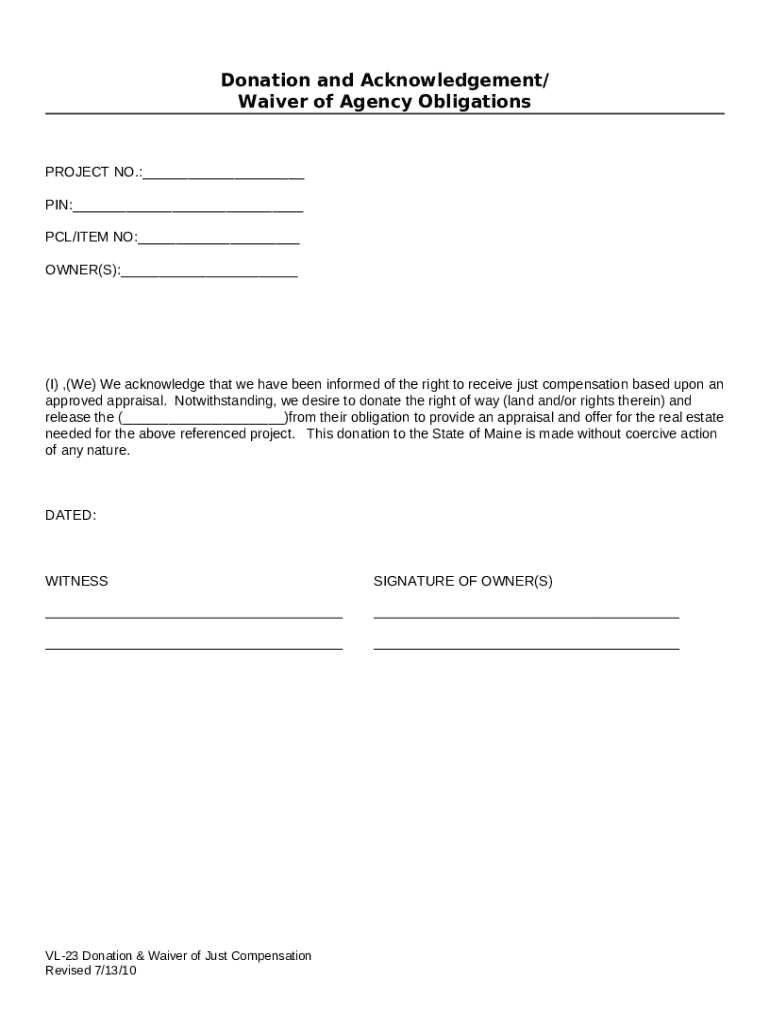 Donation and Acknowledgement/Waiver Doc Template | pdfFiller
