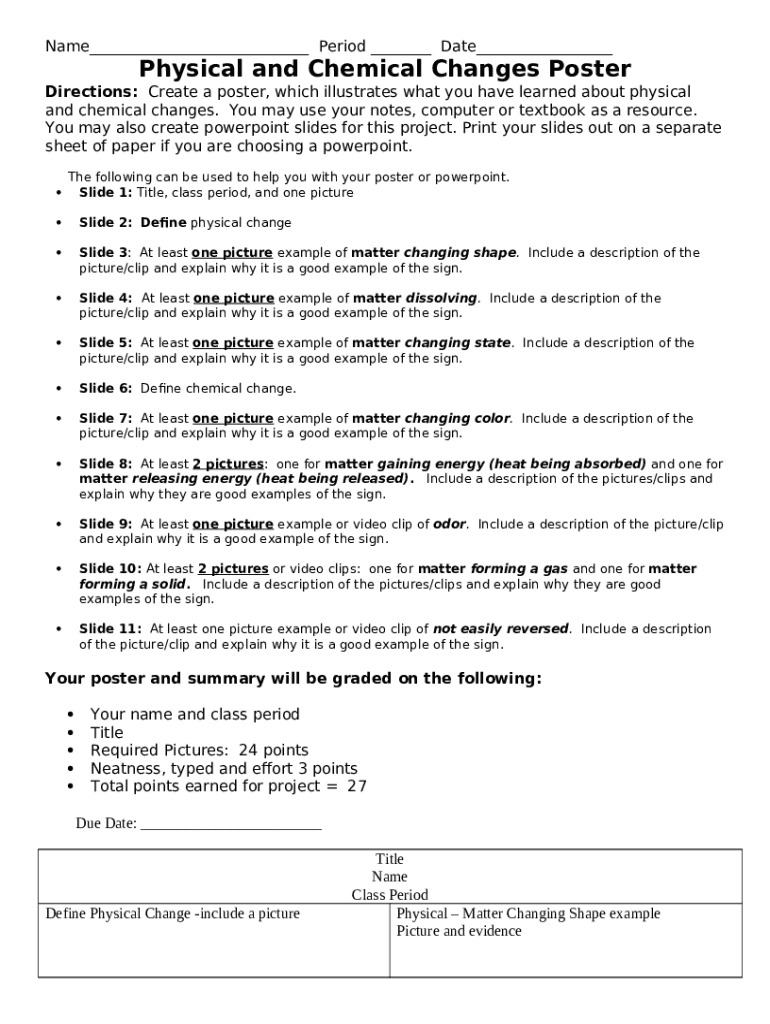 Physical and Chemical Changes Poster Doc Template | pdfFiller