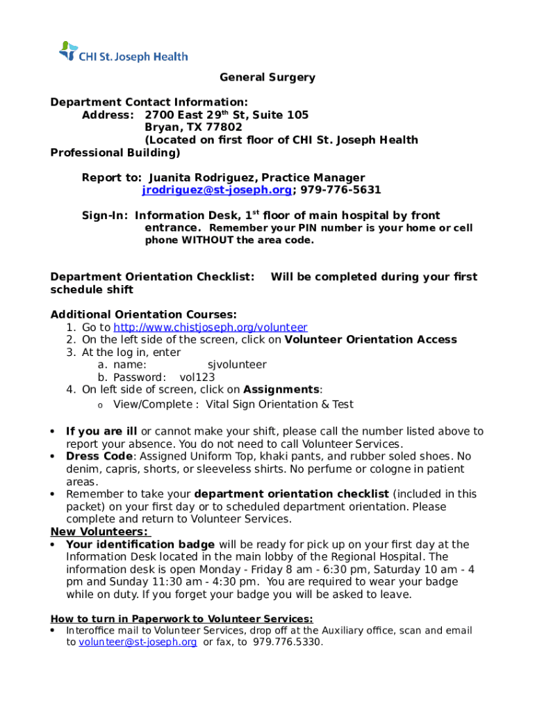 Department Orientation Checklist - St. Joseph Health Doc Template ...
