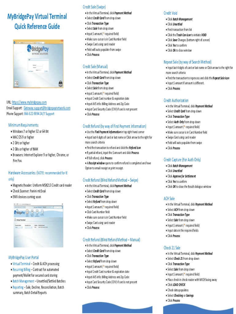 Fillable Online MyBridgePay Virtual Terminal Quick Reference Guide - Login Fax Email Print ...