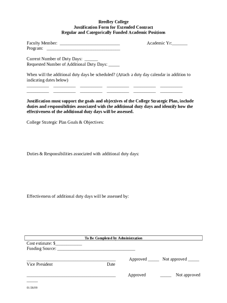 Justification for Extended Contract Doc Template | pdfFiller