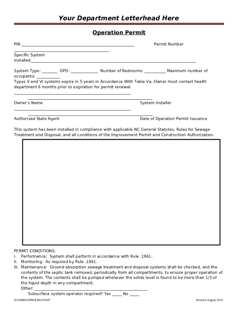 Your Department Letterhead Here. Operation Permit Template Doc Template ...