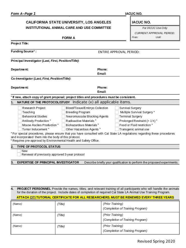 IACUC Application ProcessCal State LA Doc Template | pdfFiller