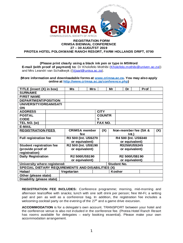 CRIMSA BIENNIAL CONFERENCE Doc Template | pdfFiller