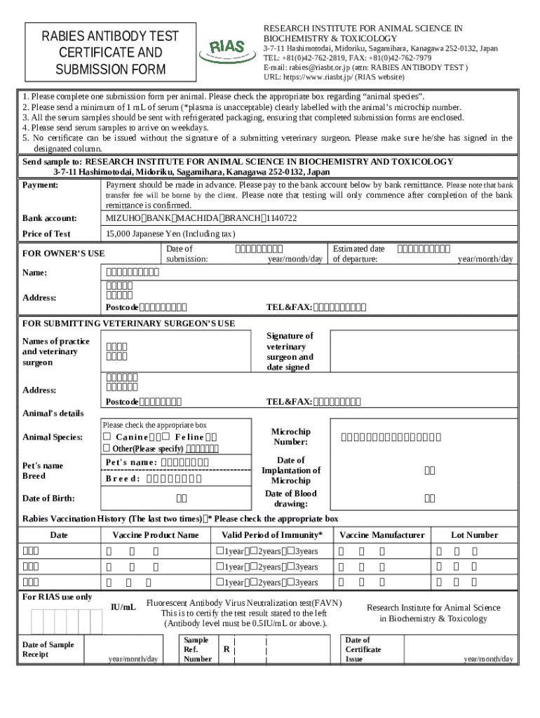 RABIES ANTIBODY TEST CERTIFICATE AND ... Doc Template | pdfFiller