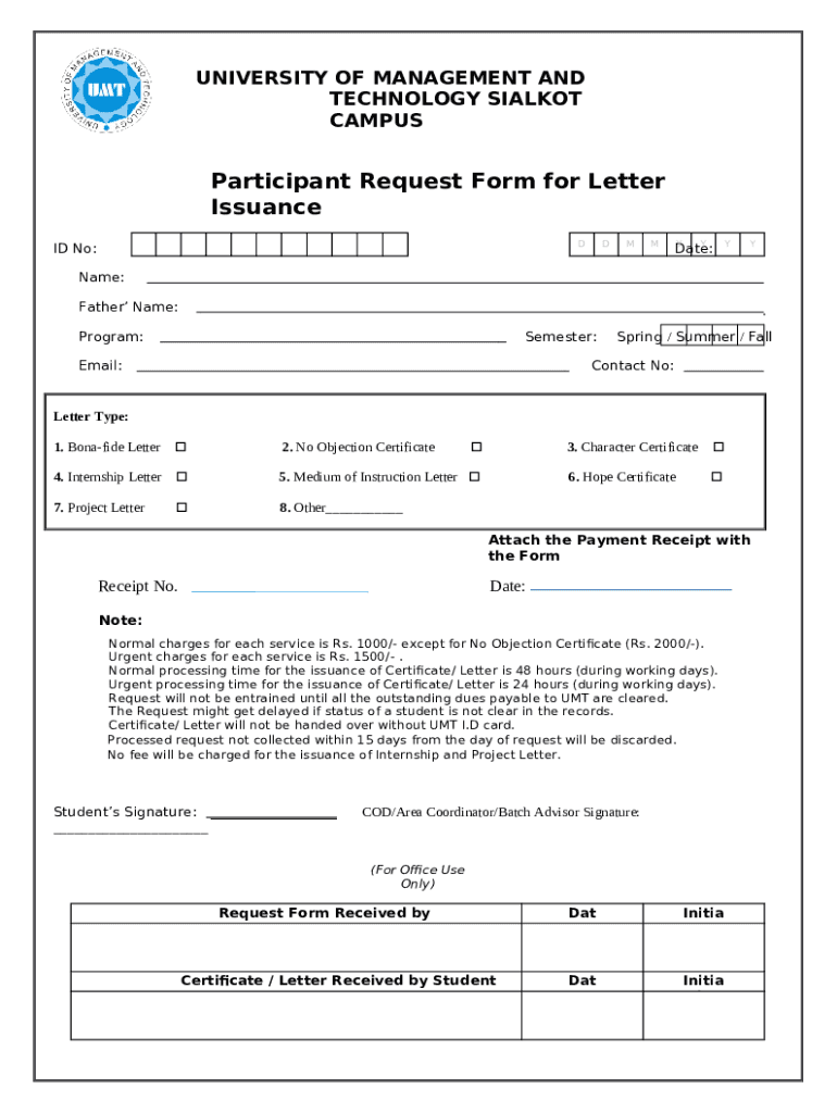 Participant for Letter Issuance - admin umt edu Doc Template | pdfFiller