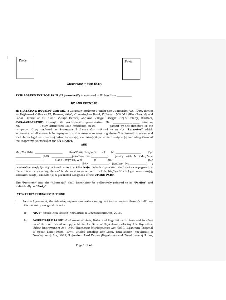 Fillable Online agreement for sale - RERA - rajasthan.gov Fax Email ...