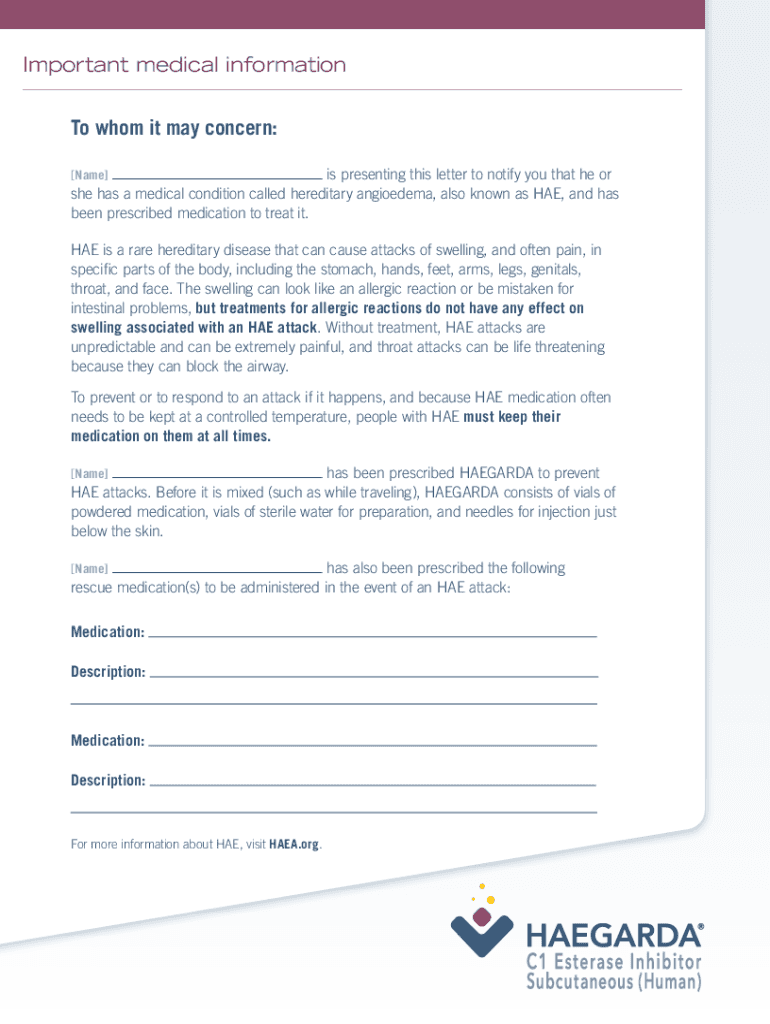 Fillable Online Important medical information To whom it may concern ...