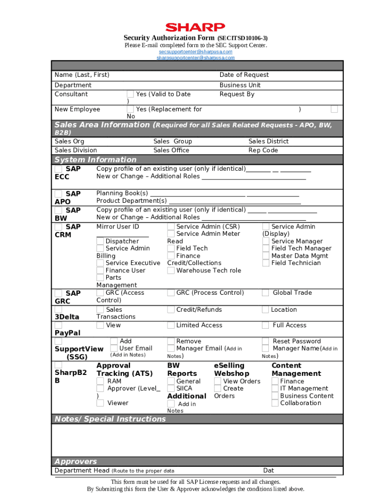 SAP Security Authorization Doc Template | pdfFiller