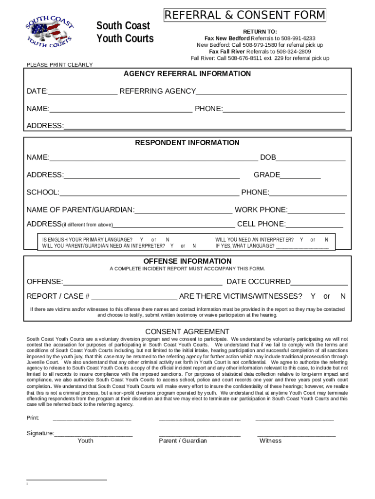New Bedford Youth Court Referral and Consent Doc Template | pdfFiller