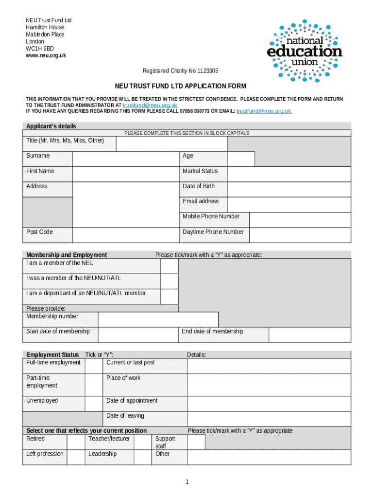 09 NEU Trust Fund application ... Doc Template | pdfFiller