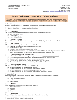 CACFP Training Certification. CACFP Doc Template | pdfFiller