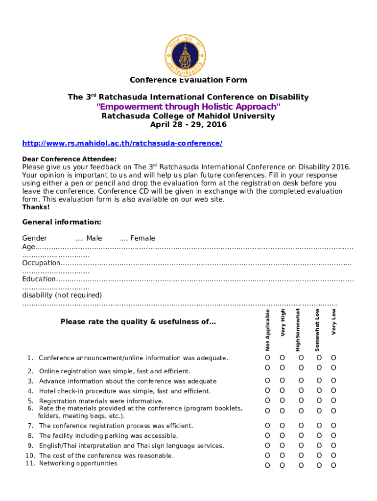 Conference evaluation . Evaluation Doc Template | pdfFiller