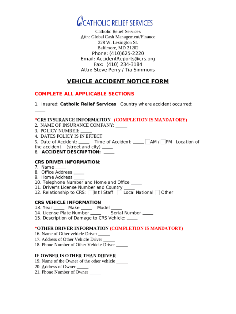 02 Vehicle Accident Notice - efom crs Doc Template | pdfFiller