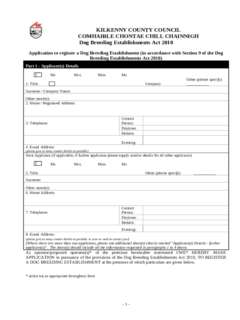application--for-dog-breeding-establishment. ... Doc Template | pdfFiller