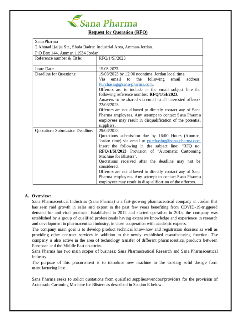 Sana pharma is announcing a request for quotation to ... Doc Template ...