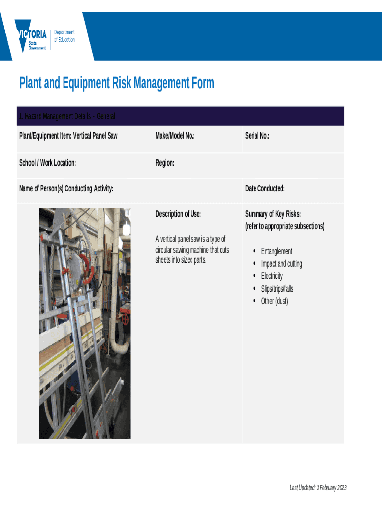 Plant and Equipment Risk Management - Vertical Panel Saw Doc Template ...
