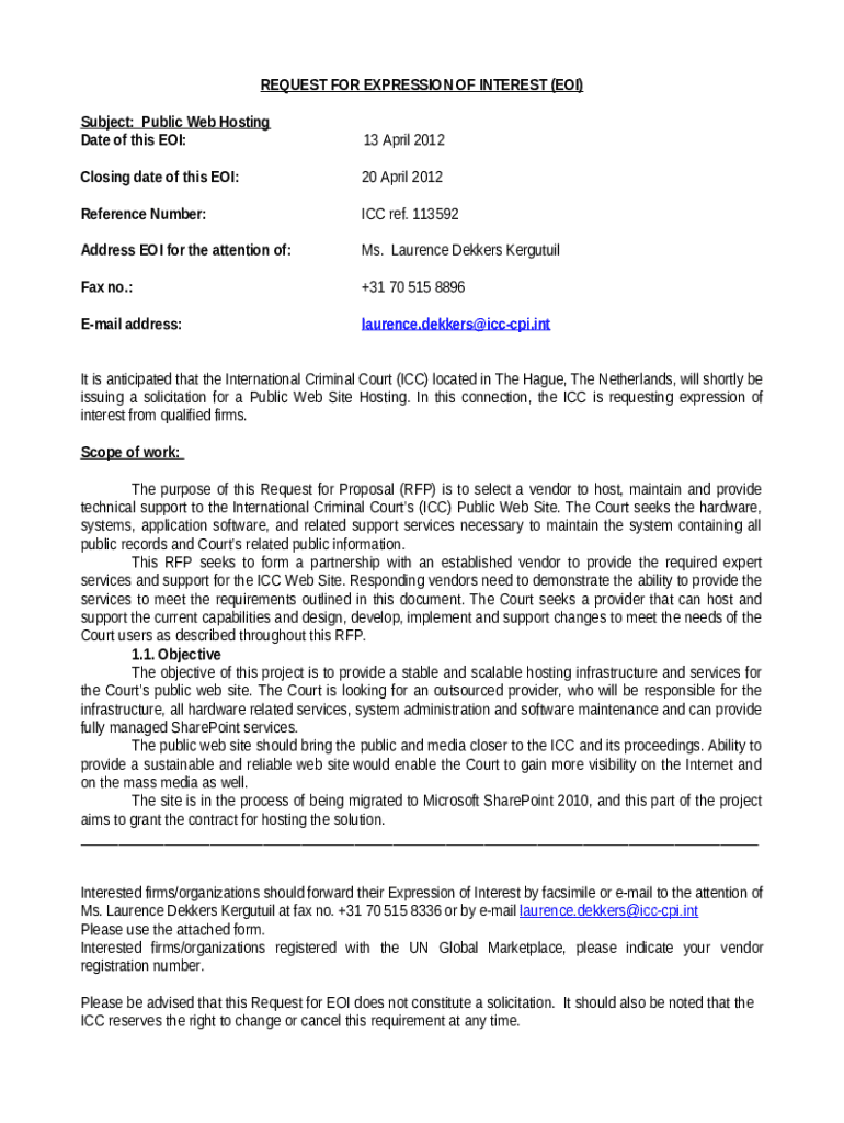REQUEST FOR EXPRESSION OF INTEREST (EOI) EOI113592 Doc Template | pdfFiller
