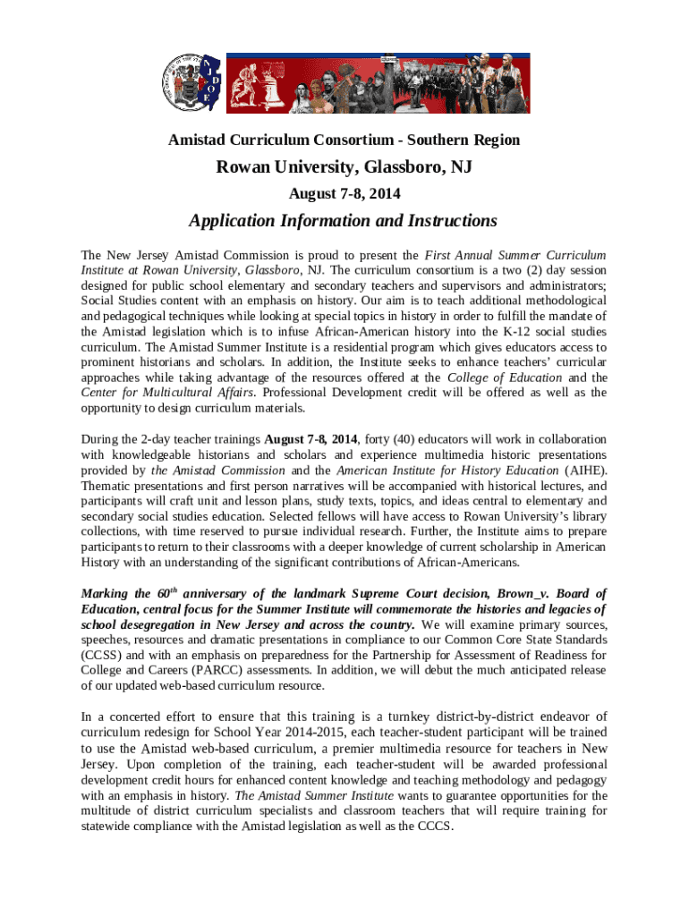 Amistad Curriculum Consortium Application Doc Template | pdfFiller