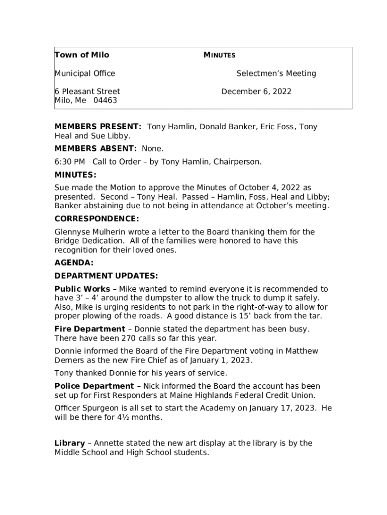 MEMBERS PRESENT:Tony Hamlin, Donald Banker, Eric Foss, Tony Heal and ...