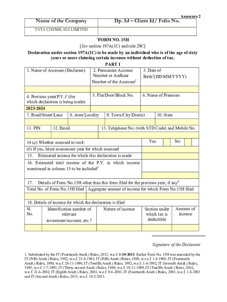Fillable Online Form No.15H Fax Email Print - pdfFiller