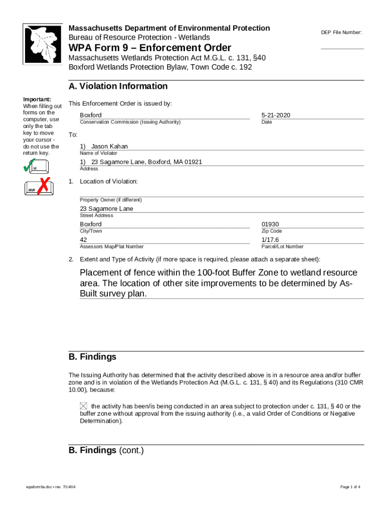 Wetlands - WPA 9 - Enforcement Order Doc Template | pdfFiller