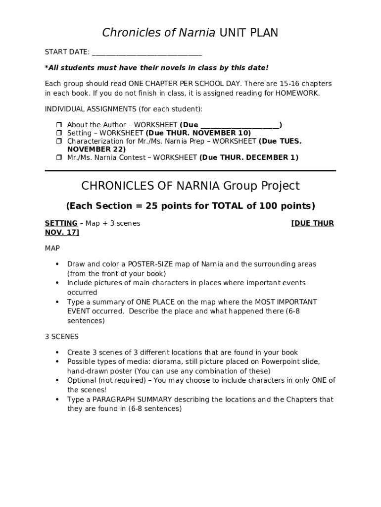 UNIT: THE LION, THE WITCH, AND THE WARDROBE Doc Template | pdfFiller