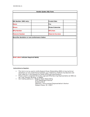 VENDOR QUOTE (VQ) Doc Template | pdfFiller