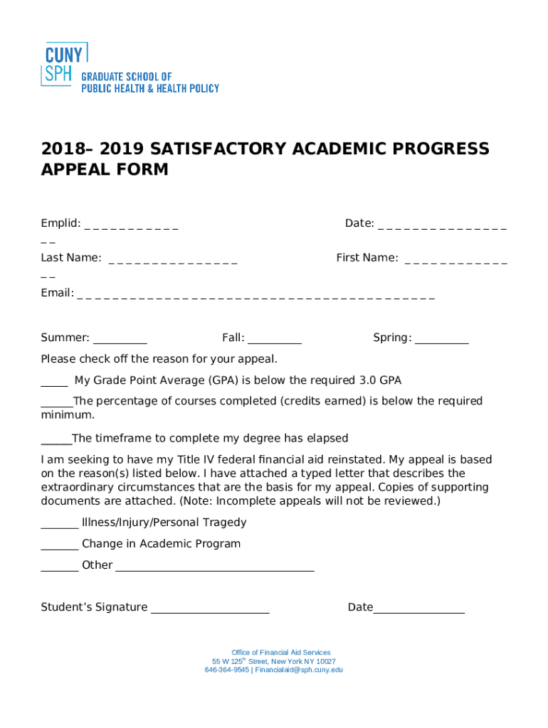 2018-19 Satisfactory Academic Progress (SAP) Appeal for ... - sph cuny ...