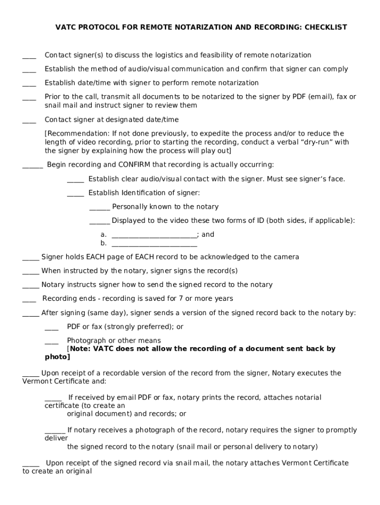 Remote Notary Services Checklist Doc Template | pdfFiller
