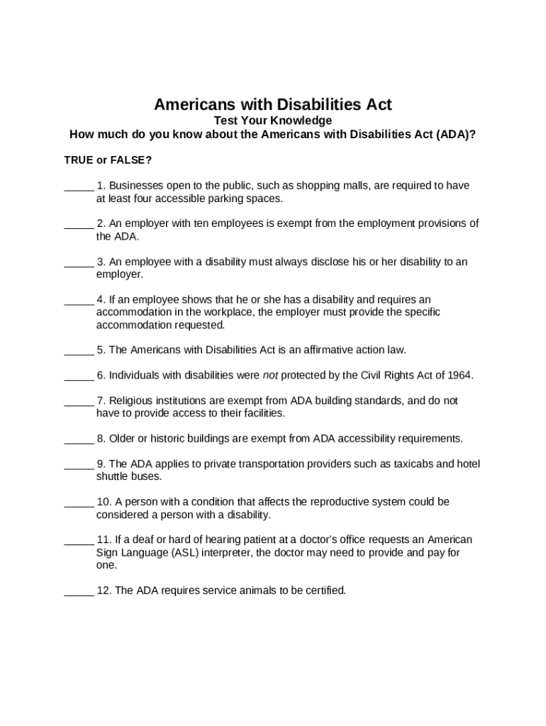 Americans with Disabilities Act Test Your Knowledge How ... Doc ...