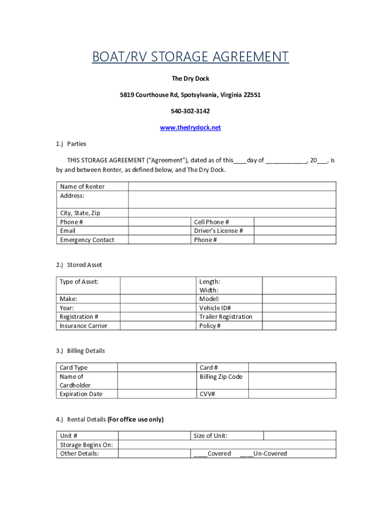 Fillable Online Vehicle/Boat/RV Storage Agreement - Merchants Moving ...