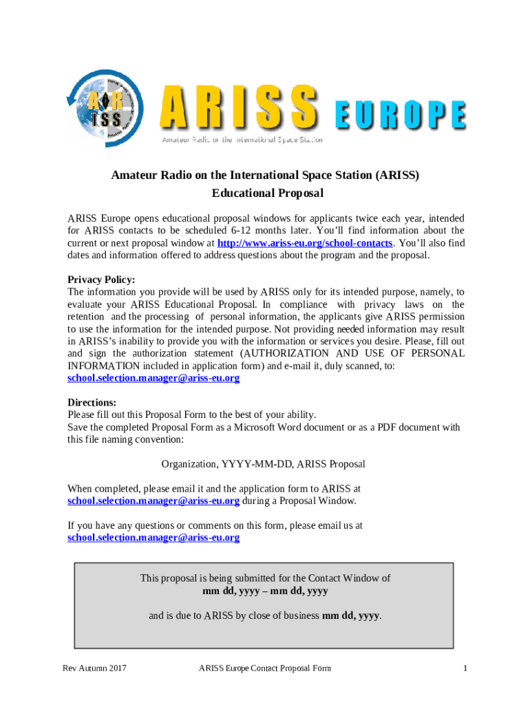 ARISS Europe educational proposal Doc Template | pdfFiller
