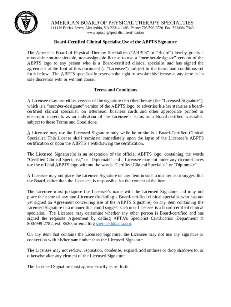 Board-Certified Clinical Specialist Use of the ABPTS ... Doc Template ...