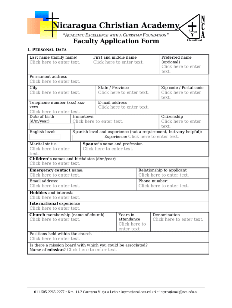 teacher application - NCA International Doc Template | pdfFiller