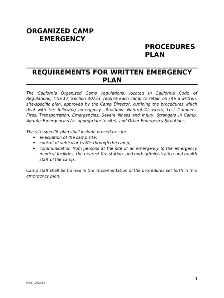 Highlights of the New Regulations For Organized Camps Doc Template | pdfFiller