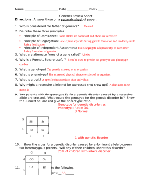 Genetics Test Review Sheet Doc Template | pdfFiller