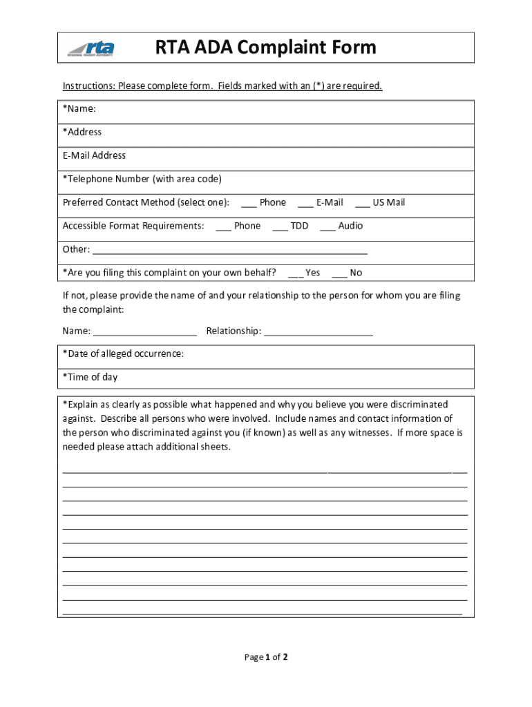Fillable Online File An ADA ComplaintFill Out An Online Form Fax Email ...
