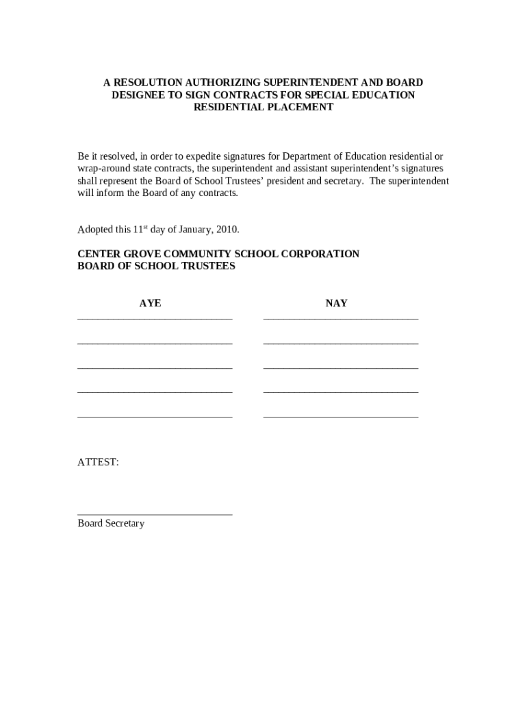 Board Resolution for Authority to Sign for Alternative/Residential ...