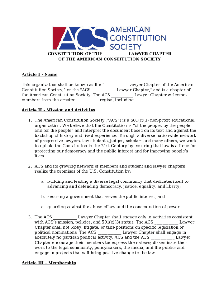 Sample Lawyer Chapter Constitution Doc Template | pdfFiller