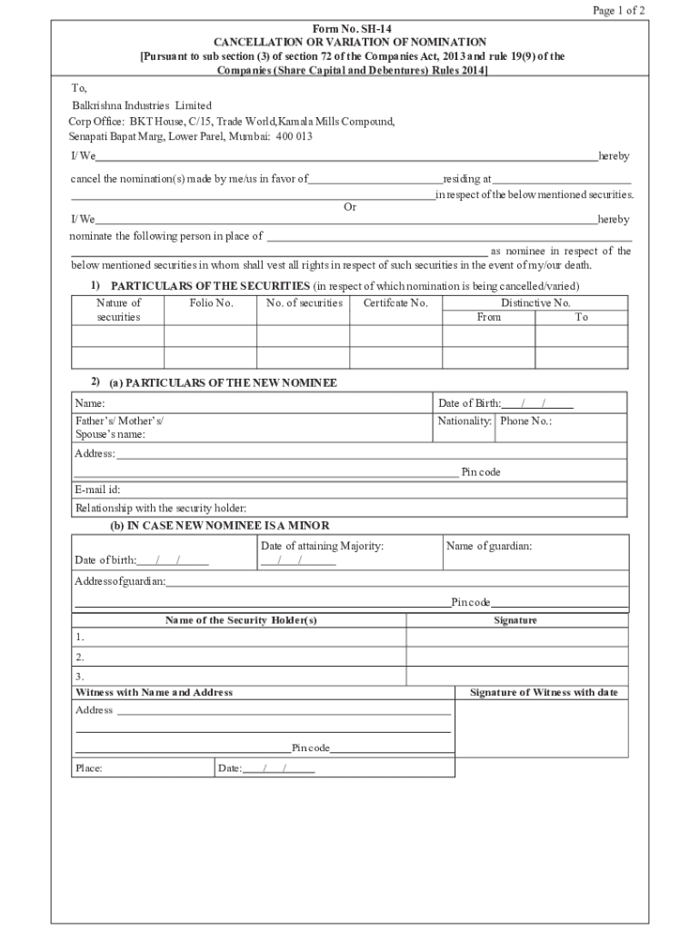 Fillable Online Form SH-14Cancellation of Nomination (WORD FORMAT) Fax ...