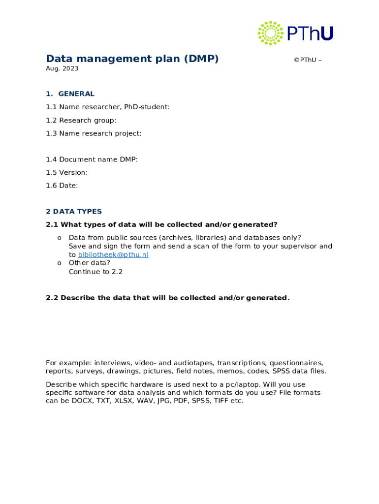 Data Management Plan - UT Dallas Data Management Doc Template | pdfFiller