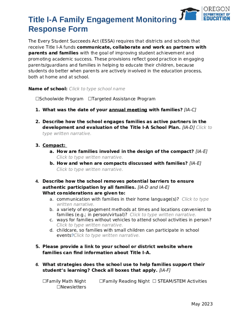 Title I-A Family Engagement Monitoring Response Doc Template | pdfFiller