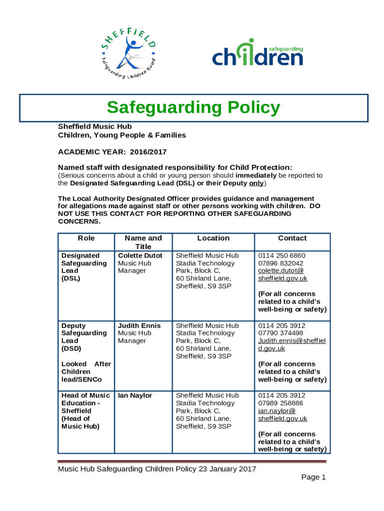 Music Service Safeguarding Children Policy Doc Template | pdfFiller