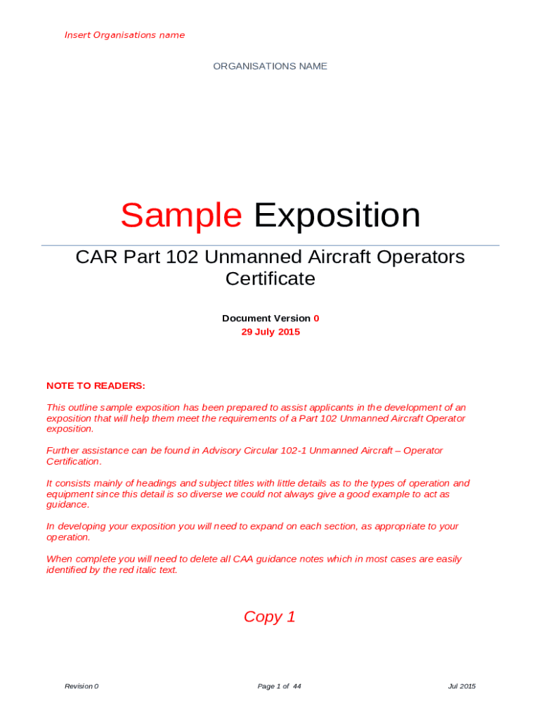 Sample Exposition Part 102 Unmanned Aircraft Operators ... - mcaa gov ...