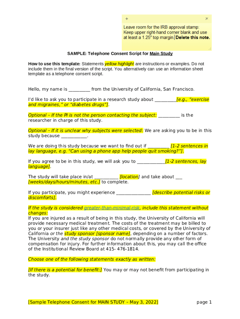 Summary of IRB Consent Template Changes, May ... - irb ucsf Doc Template | pdfFiller