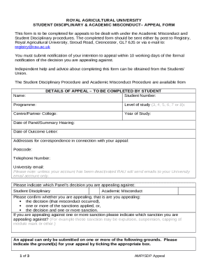 Student Disciplinary & Academic Misconduct Appeal Doc Template | pdfFiller