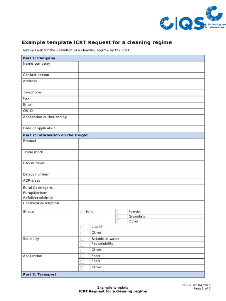 ICRT Request for a cleaning regime Doc Template | pdfFiller