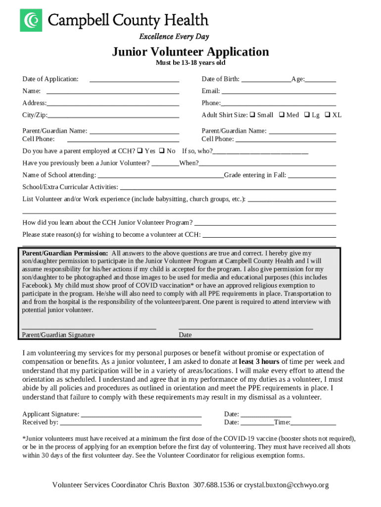 Junior Volunteer Digital Doc Template | pdfFiller